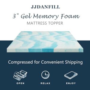 JJDANFILL 3 Inch Gel Swirl Memory Foam Mattress Topper for Pressure Relieving– Cooling Gel Infused–CertiPUR-US Certified - Twin XL