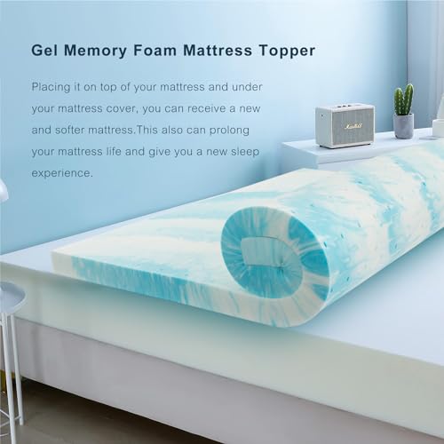 JJDANFILL 3 Inch Gel Swirl Memory Foam Mattress Topper for Pressure Relieving– Cooling Gel Infused–CertiPUR-US Certified - Twin XL