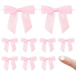 anwyll twist tie bows,pink satin ribbon bows,50pcs wedding favor ribbon bows,3.5'' pre-tied pink gift bows for gift wrapping treat bag present craft birthday party bridal shower halloween thanksgiving