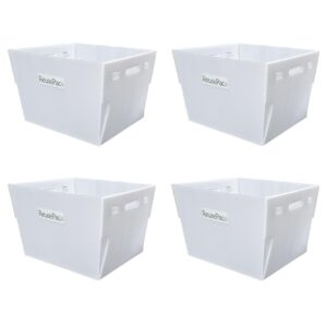 reusepac postal mail tote nestable box, storage bin container, laundry basket for home and business, corrugated plastic, lightweight, heavy duty, foldable,10 gal (nwhite 4 pack)