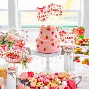 Balterever Strawberry Baby Shower Decorations for Girl 24pcs A Berry Sweet Baby Is on The Way Centerpieces Party Supplies Strawberry Baby Shower Centerpieces Sticks Berry Sweet Summer Fruit Party