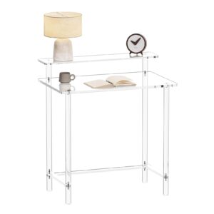 eglaf acrylic desk - home office desk with monitor stand - modern clear desk study writing table computer desk for office, living room, bedroom, 31.5" l x 19.7''w x 34.7" h