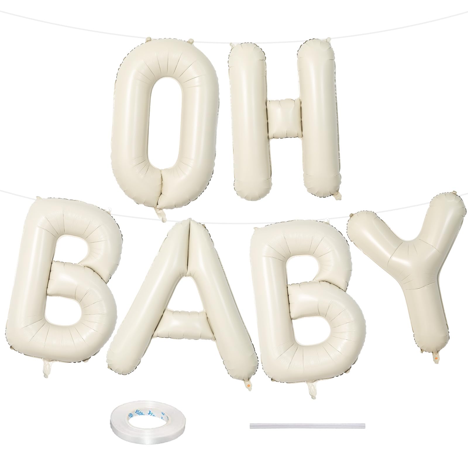 40 Inch Beige OH BABY Balloon for Baby Shower, Large Cream White Oh Baby Balloons Letters with Ribbon, Neutral Ivory Alphabet Oh Baby Balloon Banner Sign for Gender Reveal Backdrop Party Decorations