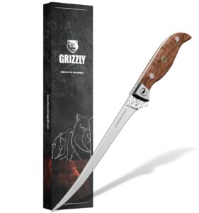 the cooking guild fillet knife - 7 inches - grizzly series - high carbon stainless steel boning knife - rosewood handle knife filet - deboning knife filet for meat & fish