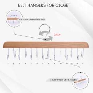 JOHOUSE Belt Hanger for Closet, Belt Rack Belt Organizer 14 Hooks Belt Holder for Storage Max 42 Belts 360°Rotating for Bra Tie Tank Top