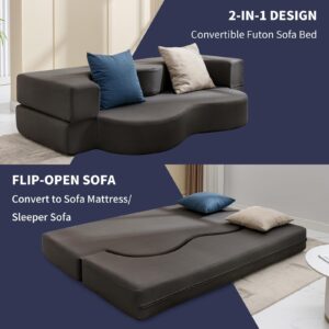 ijuicy Queen Size Convertible Floor Sofa Bed, Foldable Futon Sofa Bed, Foam Folding Mattress Sleeper, Leathaire Fabrics Floor Couch Lounge Sleeper Bed for Small Spaces (Dark Grey)