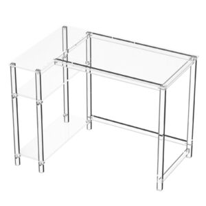 Eglaf Acrylic L-Shaped Desk - Clear Desk with Reversible Storage Shelves - Modern Home Office Desk Corner Desk for Study, Writing, Rectangular Legs, Easy Assembly, 39.4" L x 27''W x 29.5" H