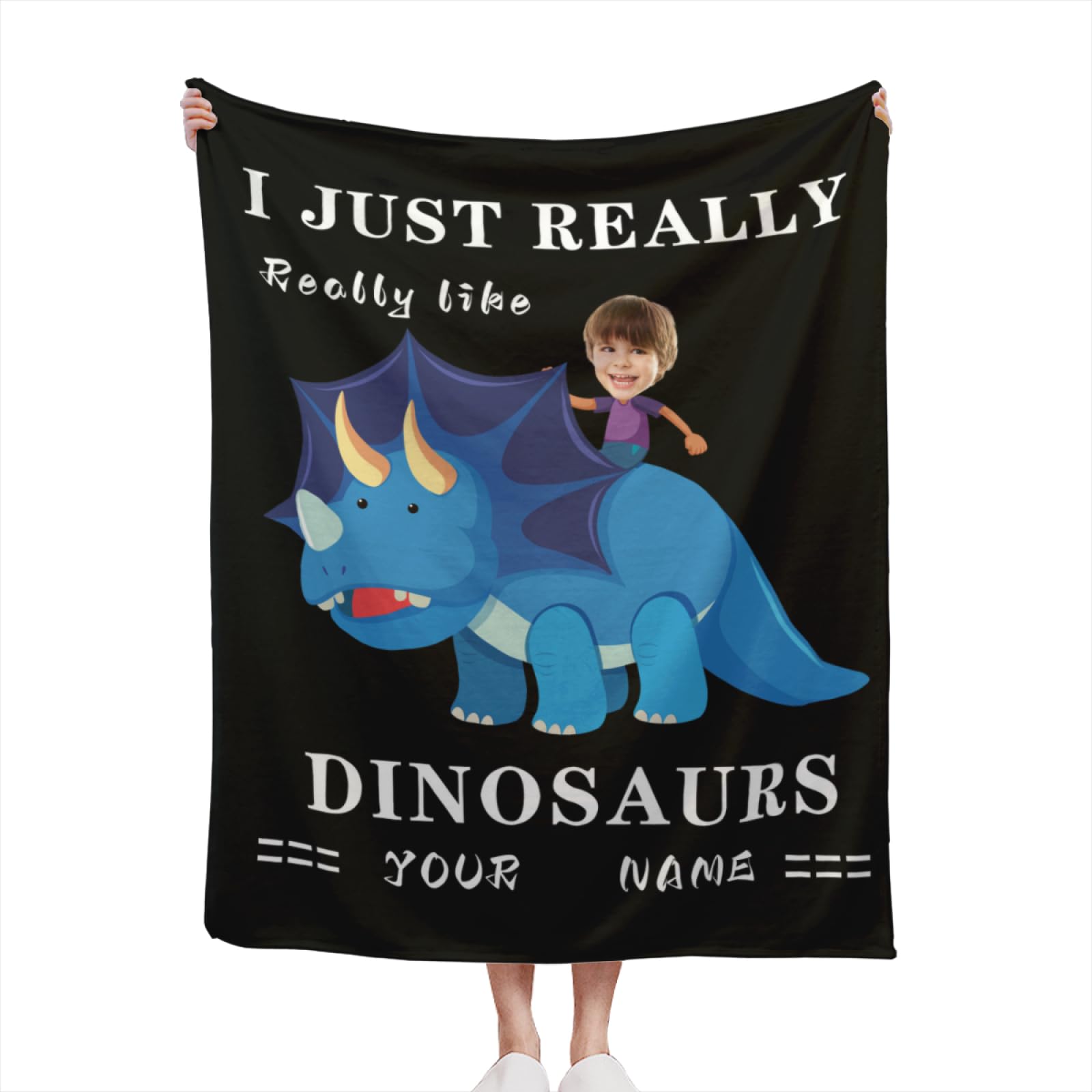 Custom Dinosaur Blanket for Boys Personalized Dinosaur Blankets with Photos and Names（B）