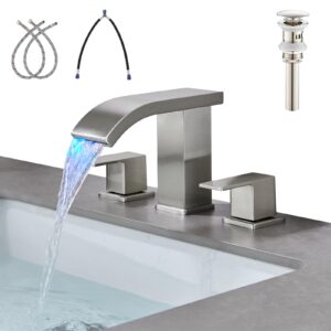 kyatinsal led light widespread bathroom faucets for sink 3 hole waterfall -bathroom faucet with pop-up drain assembly, 8 inch bathroom sink faucet 2-handles,modern lavatory vanity faucet