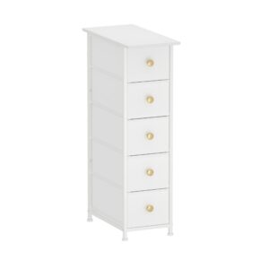 giftgo narrow dresser cabinet vertical slim dresser chest of drawers skinny storage tower for small spaces gaps closet bedroom bathroom small fabric drawer unit (white, 5 drawers)