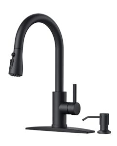 forious black kitchen faucet with soap dispenser, kitchen faucet with pull down sprayer, classic stainless steel kitchen sink faucet, updated high arc single hole faucet for kitchen sink rv bar camper