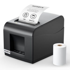 munbyn receipt printer p072, usb receipt printers support cash drawer&80mm receipt paper, thermal receipt printer for small business, pos printer compatible with for windows/mac/linux(black)