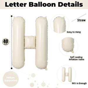 40 Inch Beige OH BABY Balloon for Baby Shower, Large Cream White Oh Baby Balloons Letters with Ribbon, Neutral Ivory Alphabet Oh Baby Balloon Banner Sign for Gender Reveal Backdrop Party Decorations