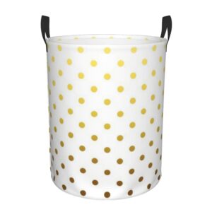 large laundry basket, white gold polka dot laundry hamper bag 19.6" collapsible washing bin with handles for college dorm, family essentials storage