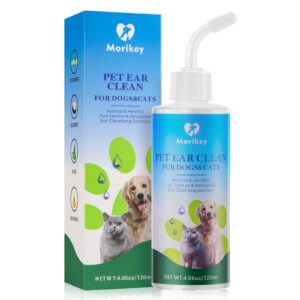 morikey pet ear cleaner solution & infection treatment for dogs & cats, natural pet cleanser drops helps eliminate odor relieve infections and soothe itchiness - 4.06oz/120ml