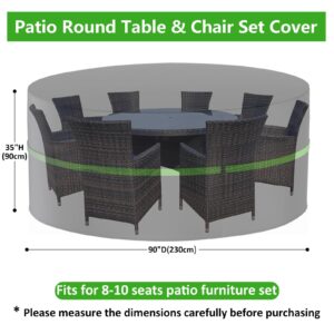 Wanocean Round Patio Furniture Covers, 100% Waterproof Anti-Fading Outdoor Table Chair Set Covers, Round Patio Table Cover Windproof For Outdoor Furniture Set (90"DIA x 35"H)