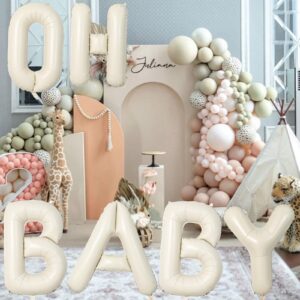 40 Inch Beige OH BABY Balloon for Baby Shower, Large Cream White Oh Baby Balloons Letters with Ribbon, Neutral Ivory Alphabet Oh Baby Balloon Banner Sign for Gender Reveal Backdrop Party Decorations