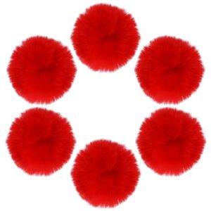 6 pcs red pom poms faux fur pom pom balls round fluffy pompoms for crafts with tiny cord for hat shoes garment hair pins earrings necklace charm christmas valentine's day wedding accessories