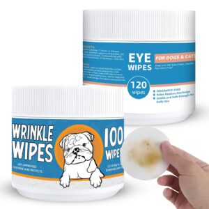 eye wipes (120wipes) + wrinkle wipes for bulldogs(100wipes) - clean wrinkles, tear stains, tail pockets and paws