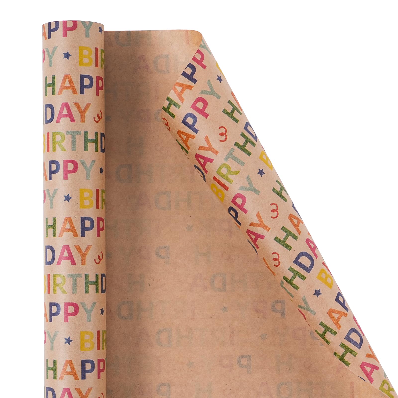 Ulmasinn Kraft Birthday Wrapping Paper - Mini Roll - 17 Inches X 33 Feet - for Boys Girls Kids - Colorful Happy Birthday Pattern Great for Birthday, Party, Baby Shower