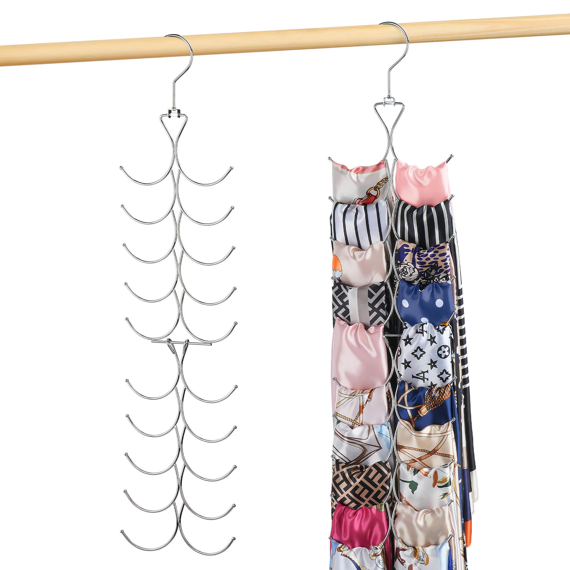 OMHOMETY Scarf Hanger for Closet, 20 Large Capacity Scarf Organizer, Space Saving Scarf Holder Hijab Rack Closet Organizers and Storage, Silver 1 Pack