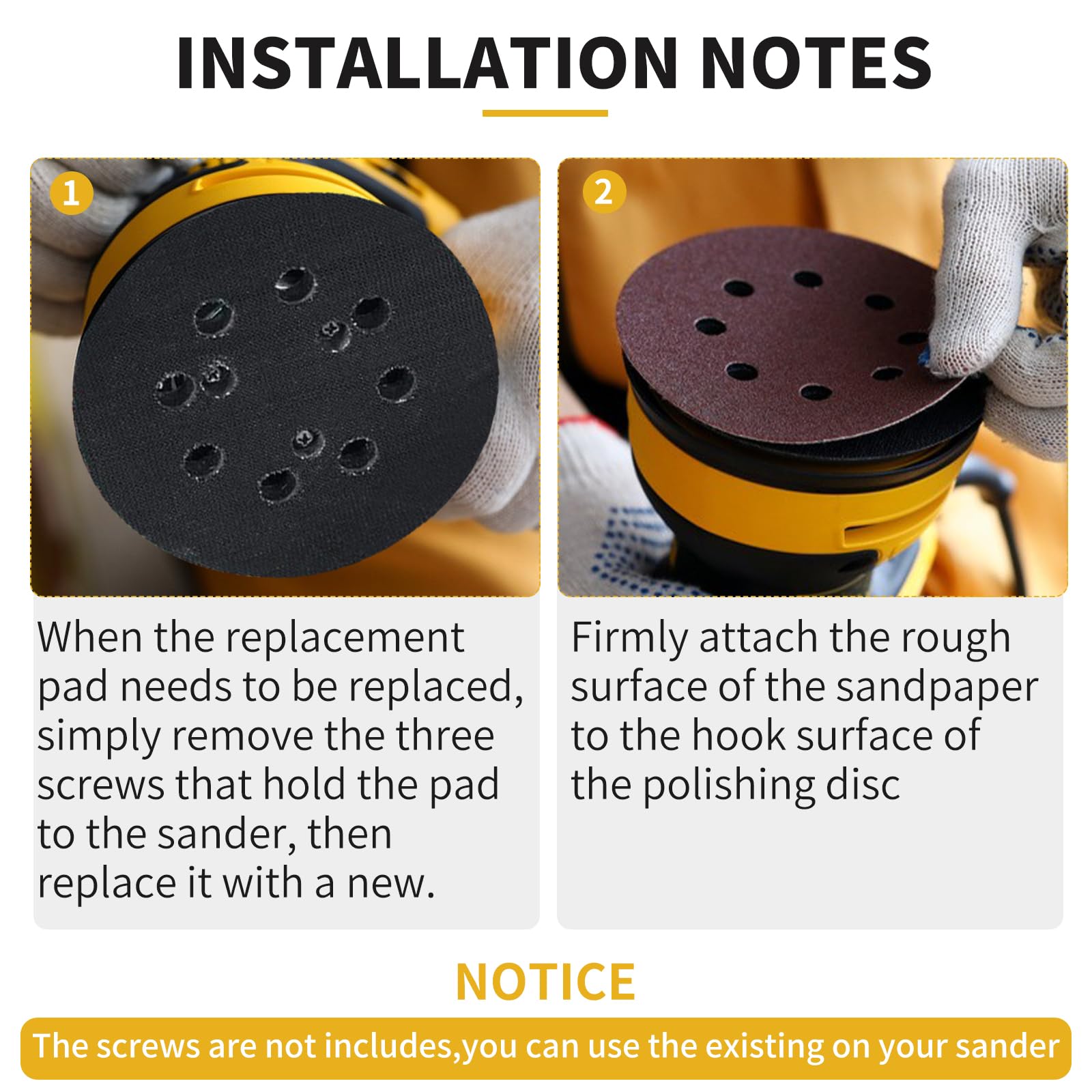 Replacement Sander Pads for Dewalt, 2 Pack 5" 8 Hole Hook and Loop Orbital Sander Pads for DeWalt DW420 DW421 DW422 DW423 DW426 D26451 Random Orbital Sander