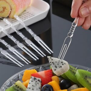 1pack(200pcs) disposable plastic fruit forks,forks bistro cocktail forks tasting appetizer forks set mini cake forks set toothpick forks portable salad fruit forks 4"