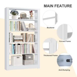 LyAosdFu Heavy Duty Metal Bookshelf, 5 Shelf Adjustable Bookcase, 69’’ Tall Modern Bookshelves, Open Book Shelf Organizer, Large Sturdy Book Case for Living Room, Library, Office, White Book Shelf