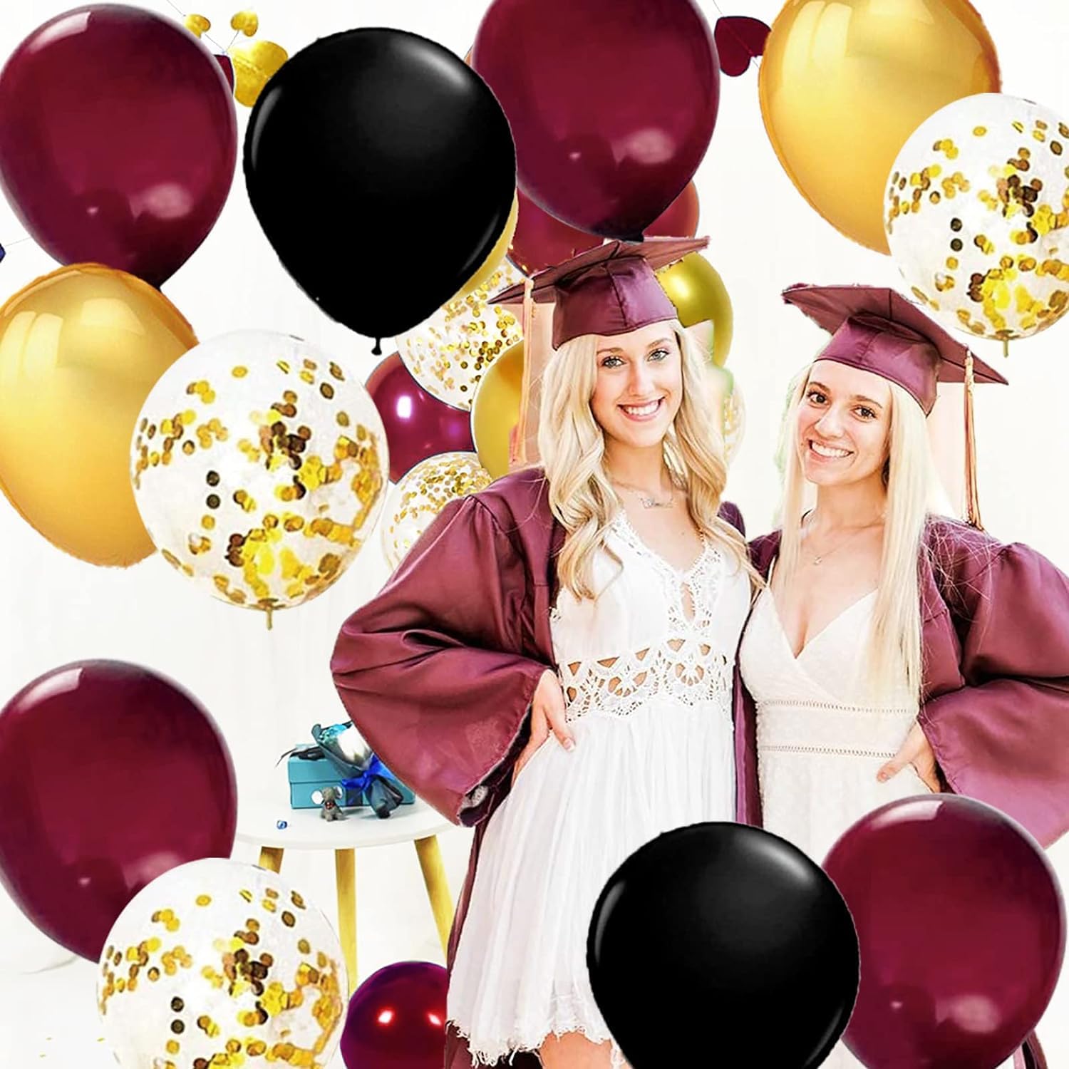 Graduation Decorations Maroon Gold 2024/Burgundy Gold Graduation Decorations ASU FSU/Burgundy Gold Balloons/Burgundy Birthday Decorations 2 Burgundy Table Centerpiece Balloon Stand Kits