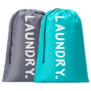 2 pack xl travel laundry bag, machine washable dirty clothes organizer with drawstring，large enough to hold 4 loads of laundry, easy fit a laundry hamper or basket travel essentials 24" x 36"