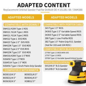 Replacement Sander Pads for Dewalt, 2 Pack 5" 8 Hole Hook and Loop Orbital Sander Pads for DeWalt DW420 DW421 DW422 DW423 DW426 D26451 Random Orbital Sander