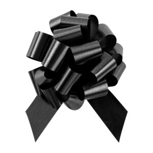 restaurantware gift tek 5.5 inch ribbon pull bows 10 satin pull bows - 20 loops instant pull design black plastic flower bows for gifts large for wedding baskets and gift wrapping