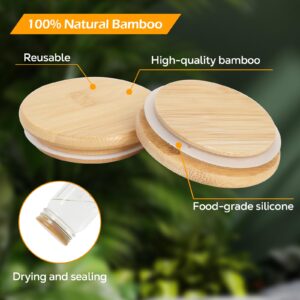 JSATFUL Mason Jar Bamboo Lids, 86mm/3.4 inch Natural Wooden Mason Jar Lids, Food Grade Material Silicone Sealing, 100% Fit and Airtight for Wide Mouth Mason Jars (6PCS Wide Lids)