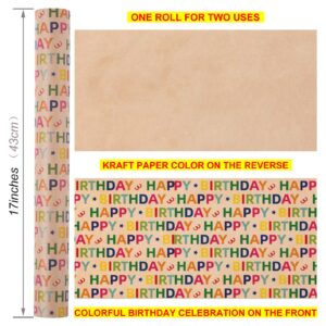 Ulmasinn Kraft Birthday Wrapping Paper - Mini Roll - 17 Inches X 33 Feet - for Boys Girls Kids - Colorful Happy Birthday Pattern Great for Birthday, Party, Baby Shower