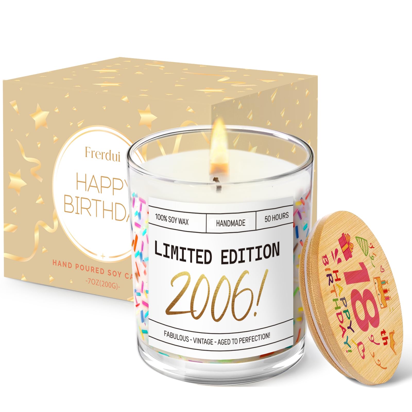 18th Birthday Gifts for Girls, Happy 18th Birthday Gift Candle with Sprinkles, Unique 18th Birthday Gifts for Daughter, Niece, Granddaughter, Limited Edition 2006 - Vanilla Candle, 7oz