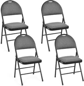 goflame 4 pack folding chairs, heavy duty foldable chairs with cushioned seat & back, padded dining chairs with metal frame for indoor outdoor home office event wedding party, gray