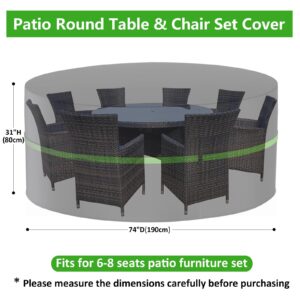 Wanocean Round Patio Furniture Covers, 100% Waterproof Anti-Fading Outdoor Table Chair Set Covers, Round Patio Table Cover Windproof For Outdoor Furniture Set (74"DIA x 31"H)