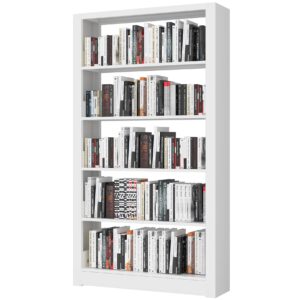 lyaosdfu heavy duty metal bookshelf, 5 shelf adjustable bookcase, 69’’ tall modern bookshelves, open book shelf organizer, large sturdy book case for living room, library, office, white book shelf