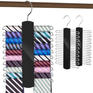 dolinvo tie rack tie hanger 2pack, premium wooden tie organizer 40 storage capacity tie holder for closet,360 degree space saving ties/belt/scarves hanger for men,black