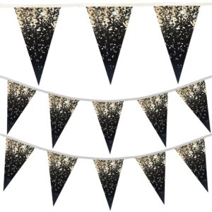 100ft graduation celebration banner flags | black and gold banner for graduation party | large 18" pennant banner new years eve party decorations | garland, bunting flag banner anniversary decorations |bashout