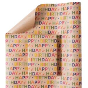 Ulmasinn Kraft Birthday Wrapping Paper - Mini Roll - 17 Inches X 33 Feet - for Boys Girls Kids - Colorful Happy Birthday Pattern Great for Birthday, Party, Baby Shower