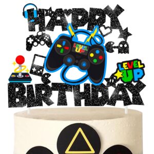 video game happy birthday cake topper glitter game controller cake pick decoration gamer birthday cake decorations for video game controller themed kids birthday party baby shower supplies (black)