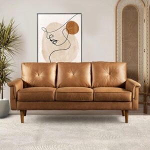 caodoc 71" modern upholstered sofa couch 3 seater couches for living room sectional sofas with solid wood legs, polyester fibre couch for small spaces,bedroom,apartment,dorm,office,light brown