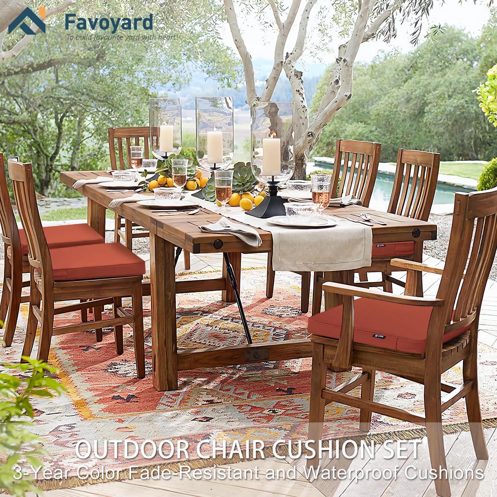 Favoyard Outdoor Chair Cushions 19"W x 19"D x 2"T Set of 4 Patio Chairs Cushions 3-Year Fade Resistant & Waterproof Cushions for Outdoor Furniture with Hidden Zipper, Attach Straps for Dining Chairs