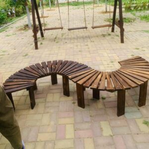 outdoor half round bench, solid wood curved benches, semi circle wrap around tree seating, garden/patio/park/lawn natural furniture seat