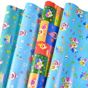 sikiweiter shark wrapping paper -ocean shark wrapping paper for baby boys girls, 12 sheets shark wrapping paper for baby shower birthday christmas, 19.7 x 27.6 inches per sheet