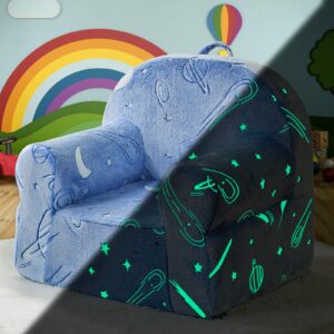 ilpeod toddler chair sherpa couch sherpa kids chair, cuddly comfy toddler plush chair toddler couch reading chair for kids glow in the dark starry sky blue