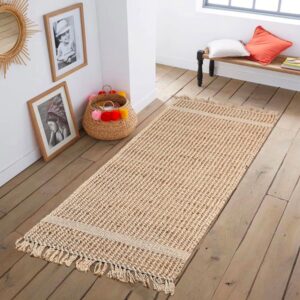 chardin home jute rugs collection- 2x5 feet jute boucle rug, long, boho, rustic, natural jute/sand color, hand braided runner rug for bedroom, living room, kitchen and hallways