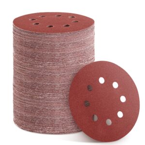 yehbs 150pcs sanding discs set, 5-inch 8-hole sandpaper, including 60,80,100,120,150,180,240,320,400,600 grit for woodworking or automotive