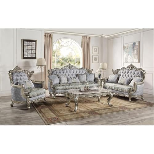 Acme Furniture Miliani Tufted Fabric & Wood Loveseat with 3 Pillows in Gray